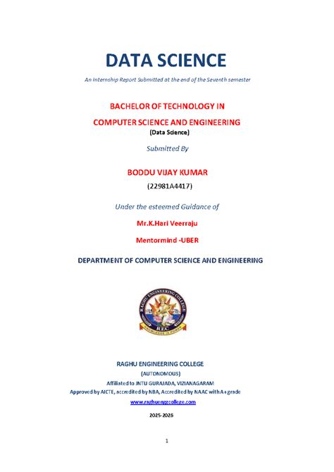 Data Science Internship Report Btech Cse Data Science Studocu