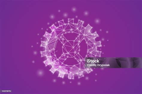 흰색 연결된 점이있는 기어 로우 폴리 기호 3d 기하학적 다각형 산업 개발 기계 기술 기어 휠 디자인 일러스트레이션 3차원