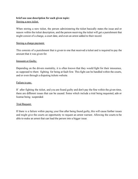 Case Description Brief Use Case Description For Each Given Topic Storing A