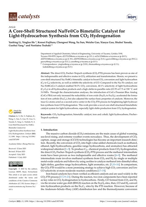 Pdf A Core Shell Structured Nafeco Bimetallic Catalyst For Light Hydrocarbon Synthesis From