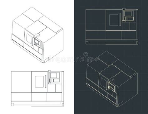 Cnc Turning Milling Machine Blueprints Stock Vector Illustration Of