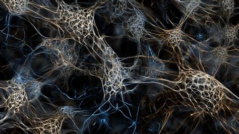 Digital Neural Pathways Intertwining With Organic Cellular Structures In A Complex Design