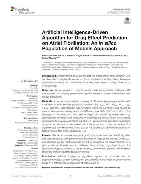 Pdf Artificial Intelligence Driven Algorithm For Drug Effect Prediction On Atrial Fibrillation