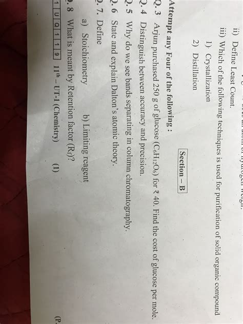 Section B Ii Define Least Count Iii Which Of The Following Techniq