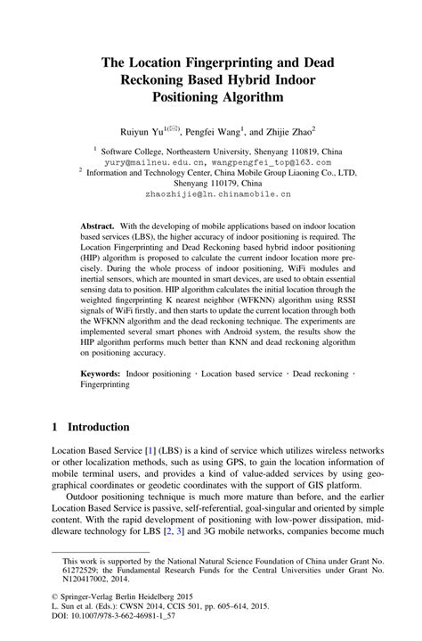 Pdf The Location Fingerprinting And Dead Reckoning Based Hybrid