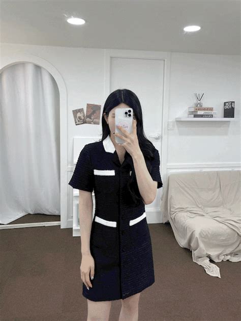 하이퀄리티최저가세일 코코 배색 트위드 반팔 미니 원피스 에이블리