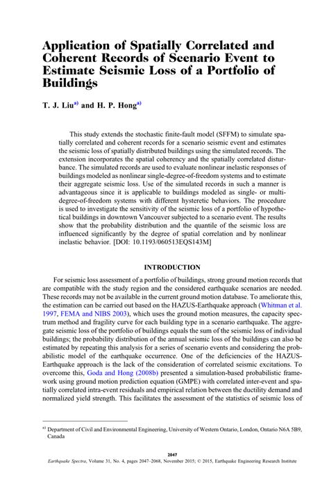 Pdf Application Of Spatially Correlated And Coherent Records Of Scenario Event To Estimate