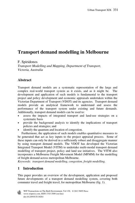 Pdf Transport Demand Modelling In Melbourne