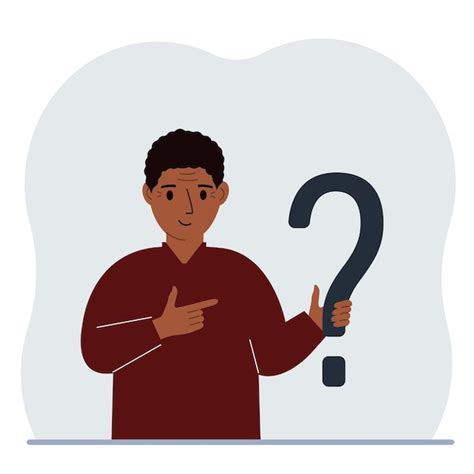 남자가 물음표 기호를 들고 있습니다 질문하고 답변을 찾습니다 Faq 또는 자주 묻는 질문 개념 온라인 지원 센터 프리미엄 벡터