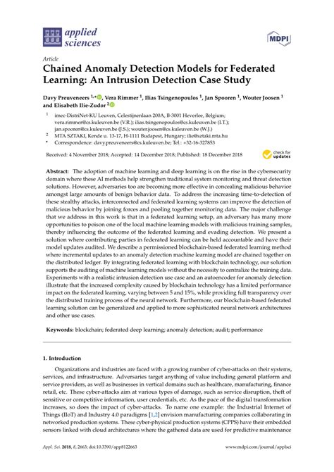 PDF Chained Anomaly Detection Models For Federated Learning An Intrusion Detection Case Study