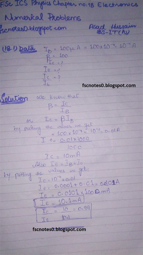 F Sc ICS Notes Physics XII Chapter 18 Electronics Numerical Problems