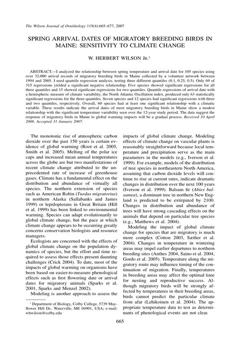 Pdf Spring Arrival Dates Of Migratory Breeding Birds In Maine
