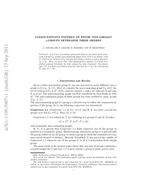 Pdf Commutativity Pattern Of Finite Non Abelian P Groups Determine Their Orders