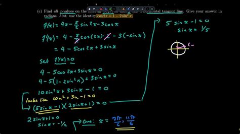 Finding Locations Of Horizontal Tangent Lines Using Inverse Trigonometric Functions Youtube