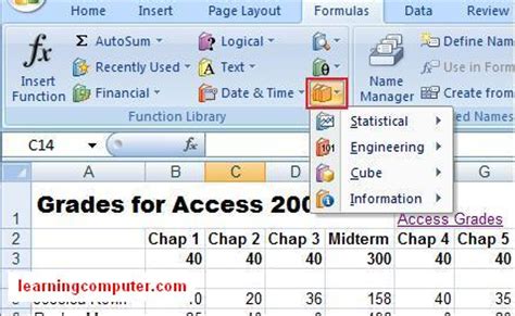 Microsoft Excel Formulas Tab