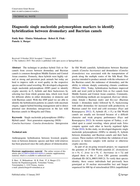 Pdf Diagnostic Single Nucleotide Polymorphism Markers To Identify Hybridization Between