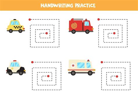 아이들을위한 추적 라인 만화 교통 수단 프리미엄 벡터