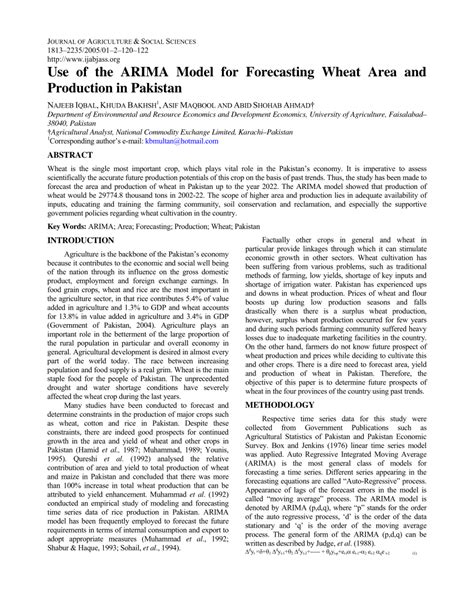 Pdf Use Of The Arima Model For Forecasting Wheat Area And Production In Pakistan