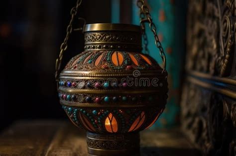 Decorated Metal Lamp In Traditional Style Generative Ai Stock