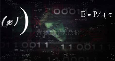 Binary Code And Mathematical Formulas Animation Over Person In Dark
