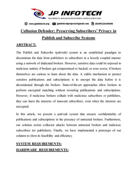 Collusion Defender Preserving Subscribers Privacy In Publish And Subscribe Systems Pdf