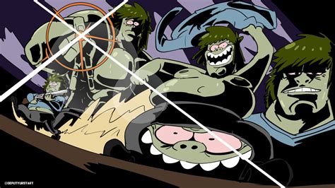 Deputy Rust Jujutsu Kaisen Regular Show Highres 1babe Arm Up Black Pants Blue Shirt