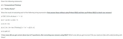 Solved Given the following statements: s1 = 'Computational | Chegg.com