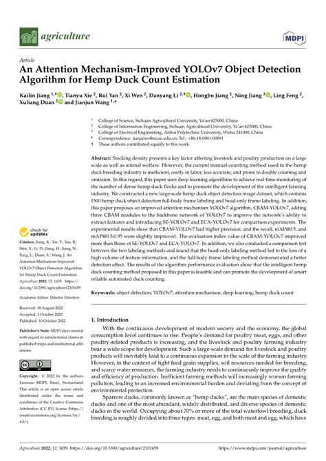PDF An Attention Mechanism Improved YOLOv Object Detection Algorithm For Hemp Duck Count