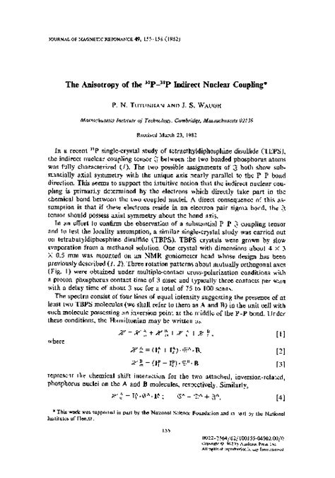Pdf The Anisotropy Of The 31p 31p Indirect Nuclear Coupling Jonathan Waugh