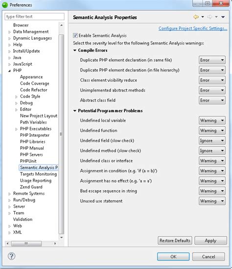 Semantic Analysis Preferences