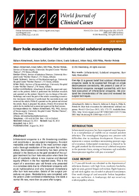 Pdf Burr Hole Evacuation For Infratentorial Subdural Empyema
