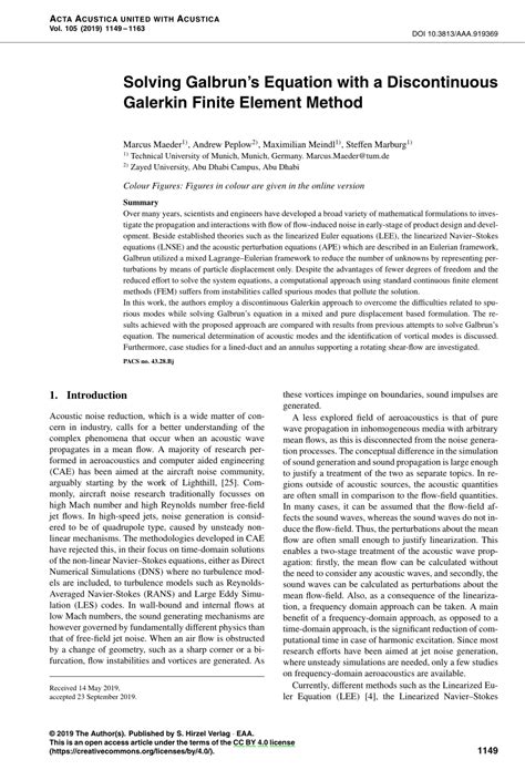 Pdf Solving Galbruns Equation With A Discontinuous Galerkin Finite Element Method
