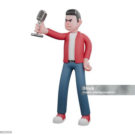 3d 남성 보컬리스트 모델 남자 가수가 마이크를 들고 서 있다 애니메이션 캐릭터 3차원 형태에 대한 스톡 사진 및 기타 이미지 3차원 형태 가수 마이크 Istock