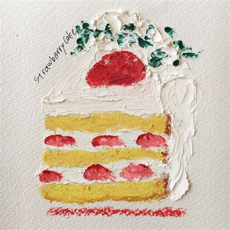 June On Instagram Strawberry Cake 오일파스텔 오일파스텔드로잉 드로잉 카페 딸기