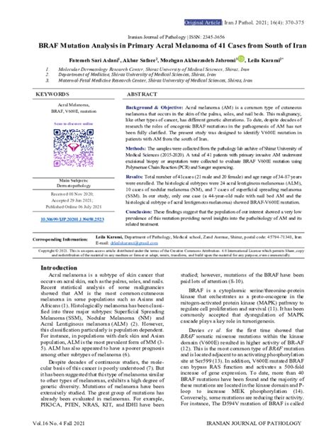 Fillable Online Braf Mutation Analysis In Primary Acral Melanoma Of 41