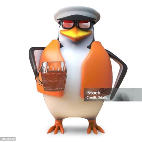 맥주 한 잔을 마시는 항해 복장의 목마른 선장 펭귄 선원 3d 그림 구명 조끼에 대한 스톡 사진 및 기타 이미지 구명 조끼 아이콘 디자인 Istock