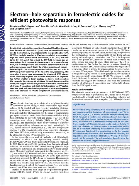 Pdf Electron Hole Separation In Ferroelectric Oxides For Efficient