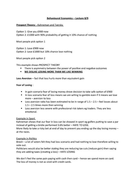 behavioural economics lecture 8 behavioural economics lecture 8