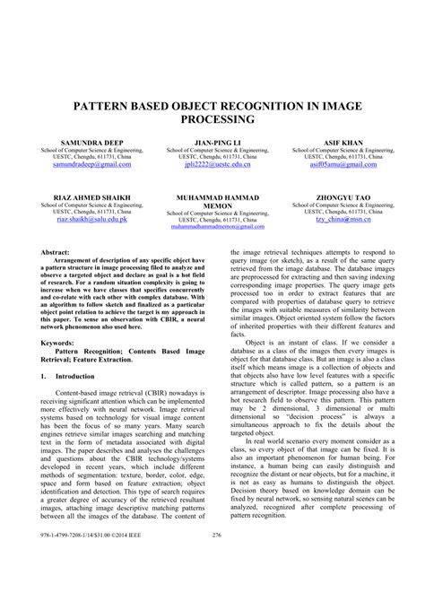 Pdf Pattern Based Object Recognition In Image Processing