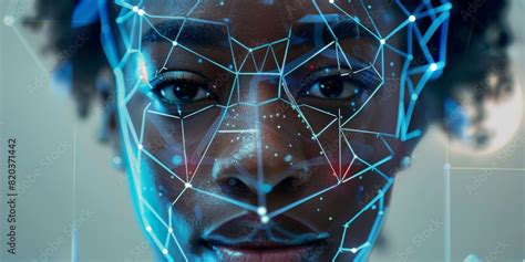 African American Female Cyber Security Analysts Face With AI Facial Mapping Technology Overlay