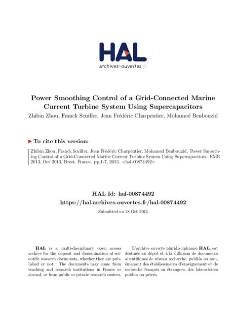 Pdf Power Smoothing Control Of A Grid Connected Marine Current