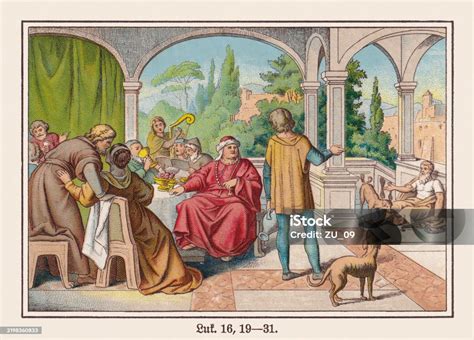 The Rich Man And Lazarus Chromolithograph Published Ca1898 Stock