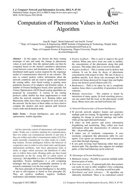 Pdf Computation Of Pheromone Values In Antnet Algorithm
