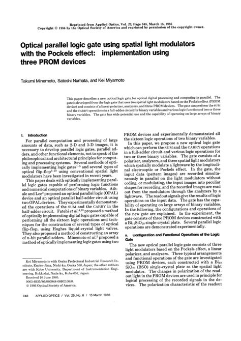 Pdf Optical Parallel Logic Gate Using Spatial Light Modulators With