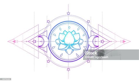 신성한 형상 및 부 기호 세트입니다 조화와 균형의 아유르베다 기호 문신 디자인 요가 로고 포스터 티셔츠 직물 검은 색 위에 다채로운 무지개 그라데이션 0명에 대한 스톡 벡터