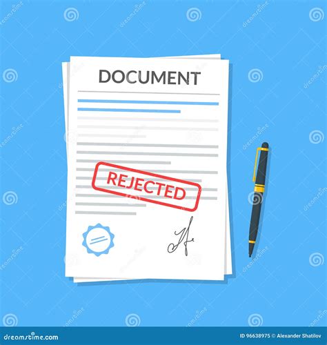 Rejected Document With Stamp And Pen Modern Flat Design Graphic