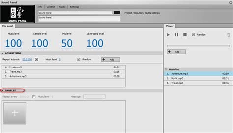Sound Panel Overview Settings Displayforce