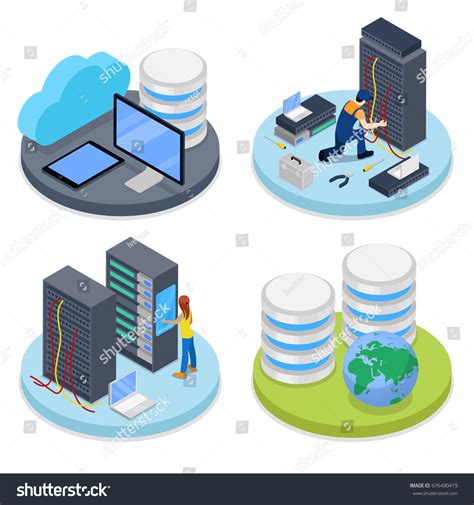 Isometric System Administrator Server Room Data Stock Vector Royalty