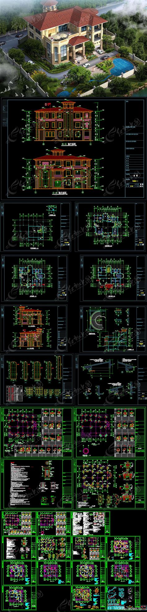 农村自建房别墅平面图cad施工图带效果图图片下载 红动中国