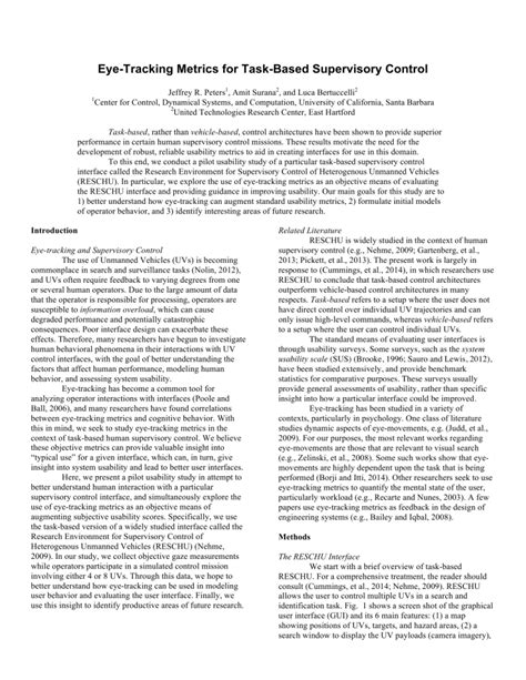 Eye Tracking Metrics For Task Based Supervisory Control